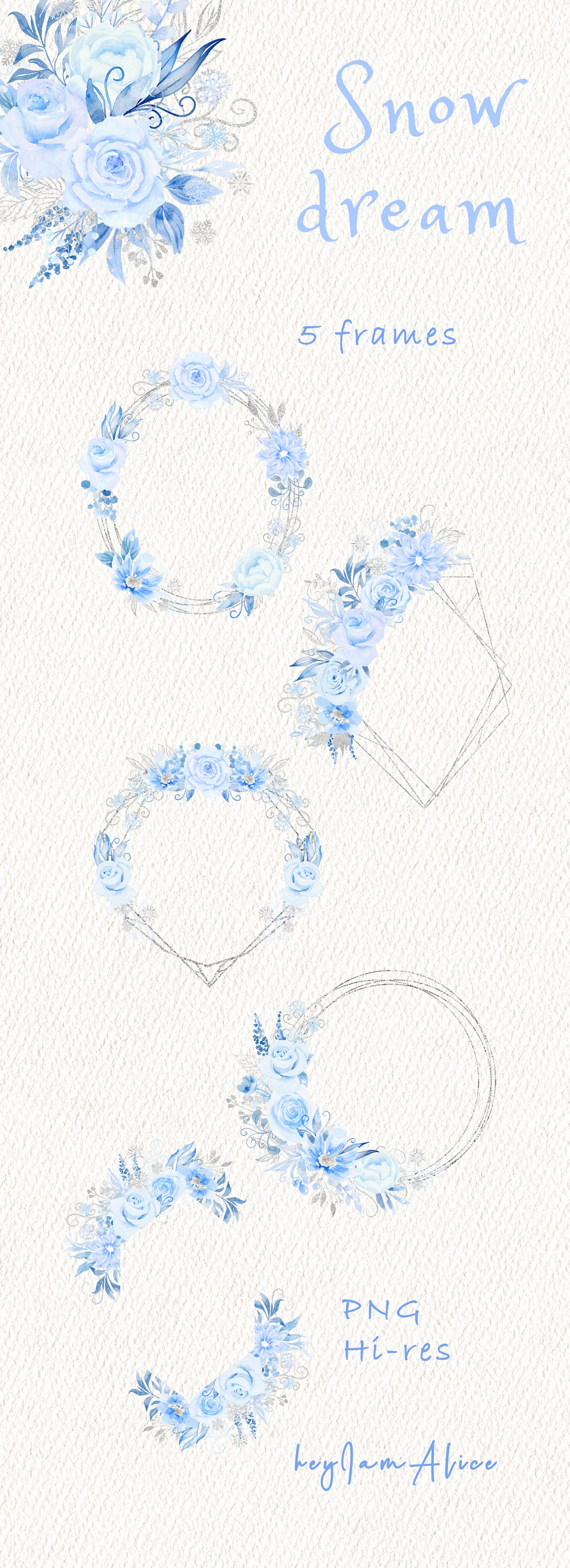 Blue Floral Watercolour Clipart Winter Flower PNG Blue Snow - Etsy