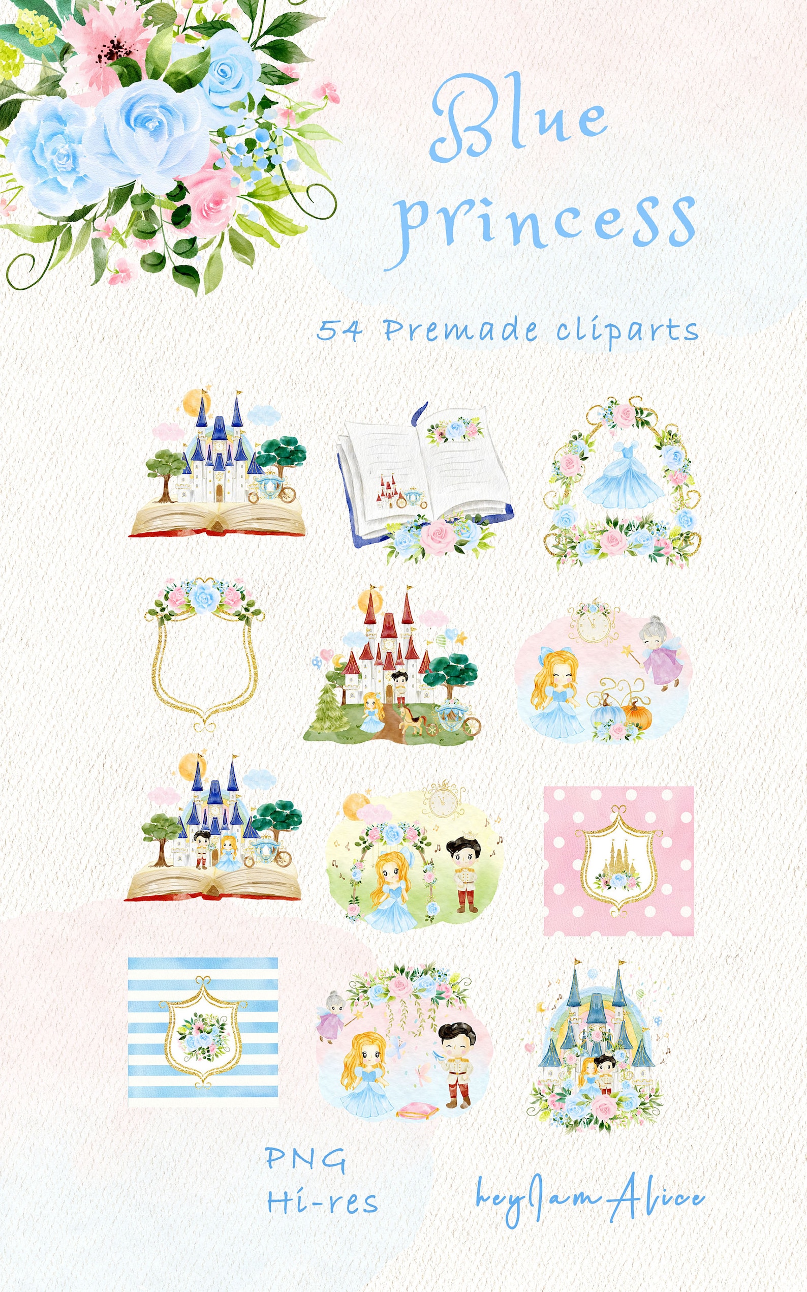 Princess and Prince Watercolour Clipart Fairy Tale Graphic - Etsy