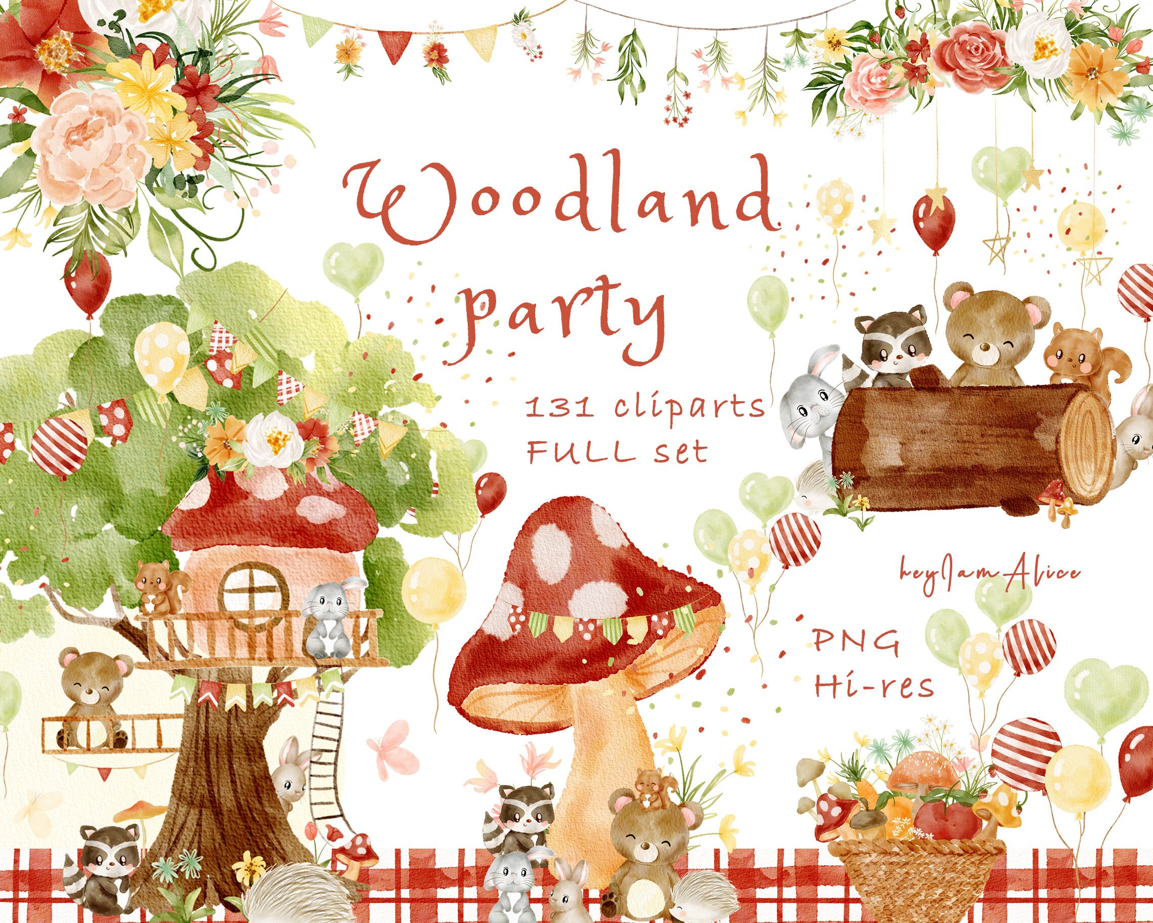 Woodland Animal Watercolor Clipart, Forest Baby Nursery, Cute Baby ...