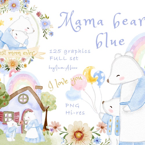 Mother and Children Watercolor Clipart. Mom and Baby PNG. - Etsy