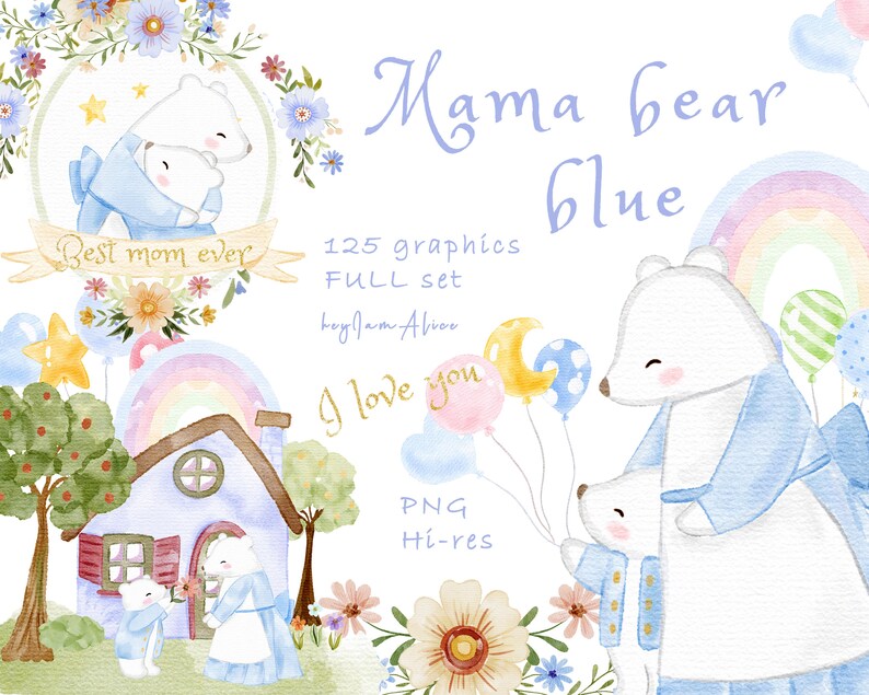 Mother and Baby Watercolor Clipart Mommy and Baby Bear PNG - Etsy
