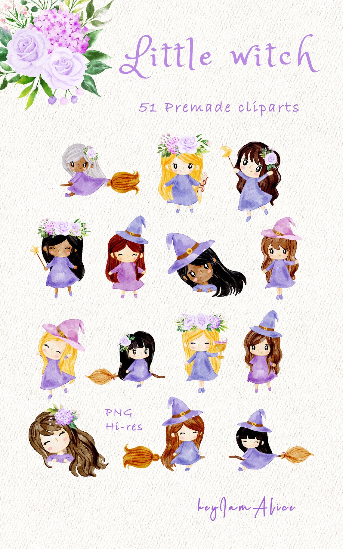 Witch Clipart Halloween Digital PNG Witch and Wizard - Etsy