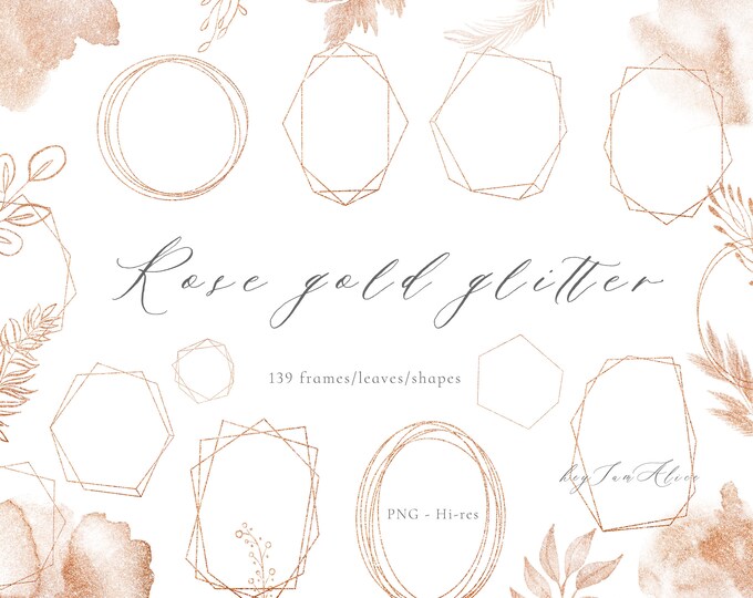 50 Geometric Frames Clipart, Gold Frames, Geometric Clip Art, Rose Gold ...