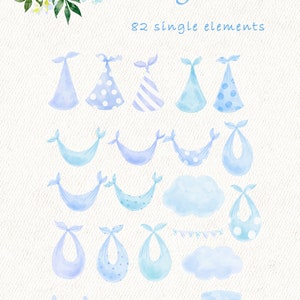 Welcome Baby Watercolor Clipart, Baby Animal, Nursery Blue, Gender ...