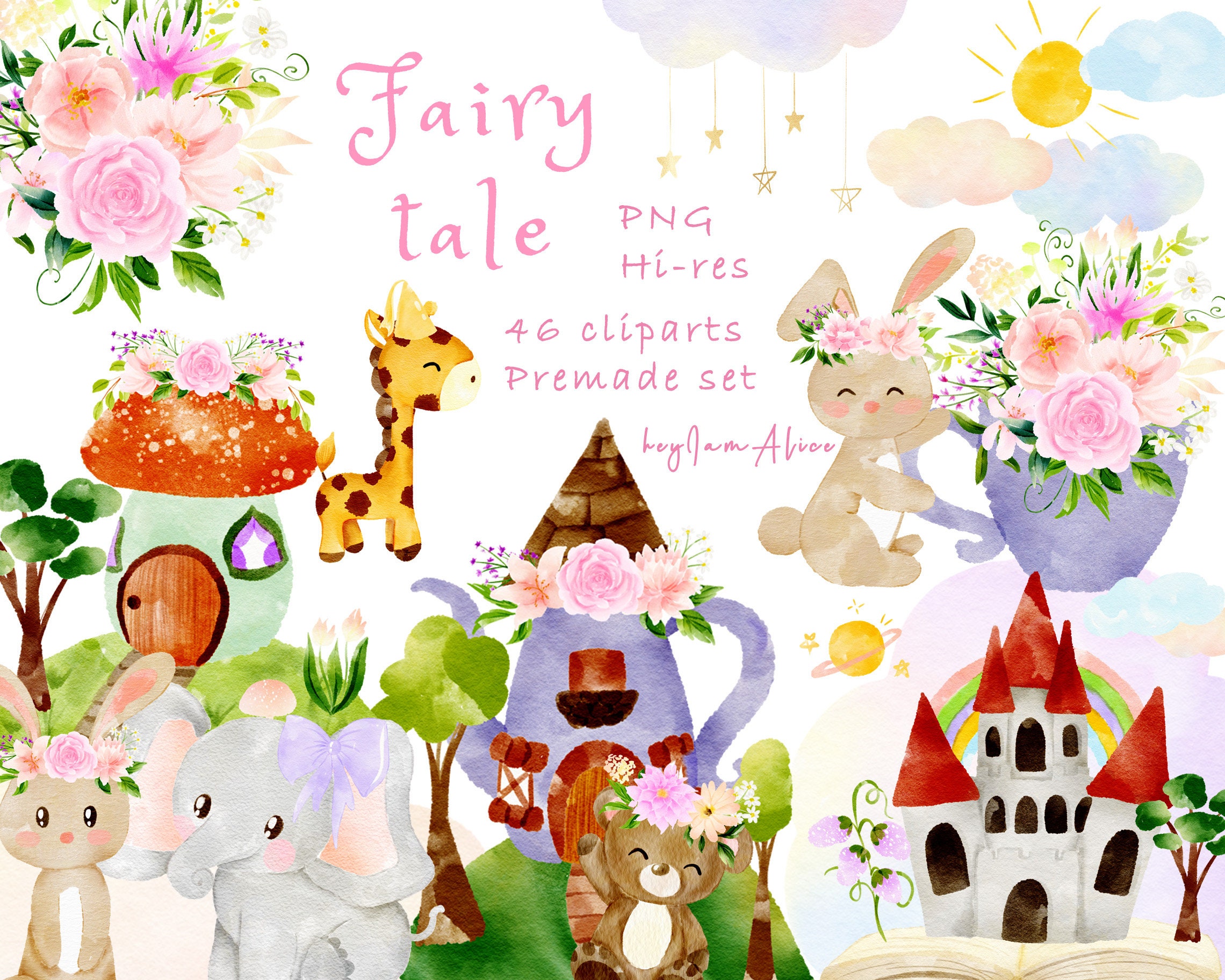 Fairy tale watercolor clipart princess clipart magic | Etsy