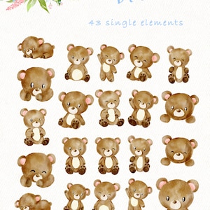 Baby Bear Clipart, Blue Watercolor Teddy Bear PNG, FREE COMMERCIAL Use ...