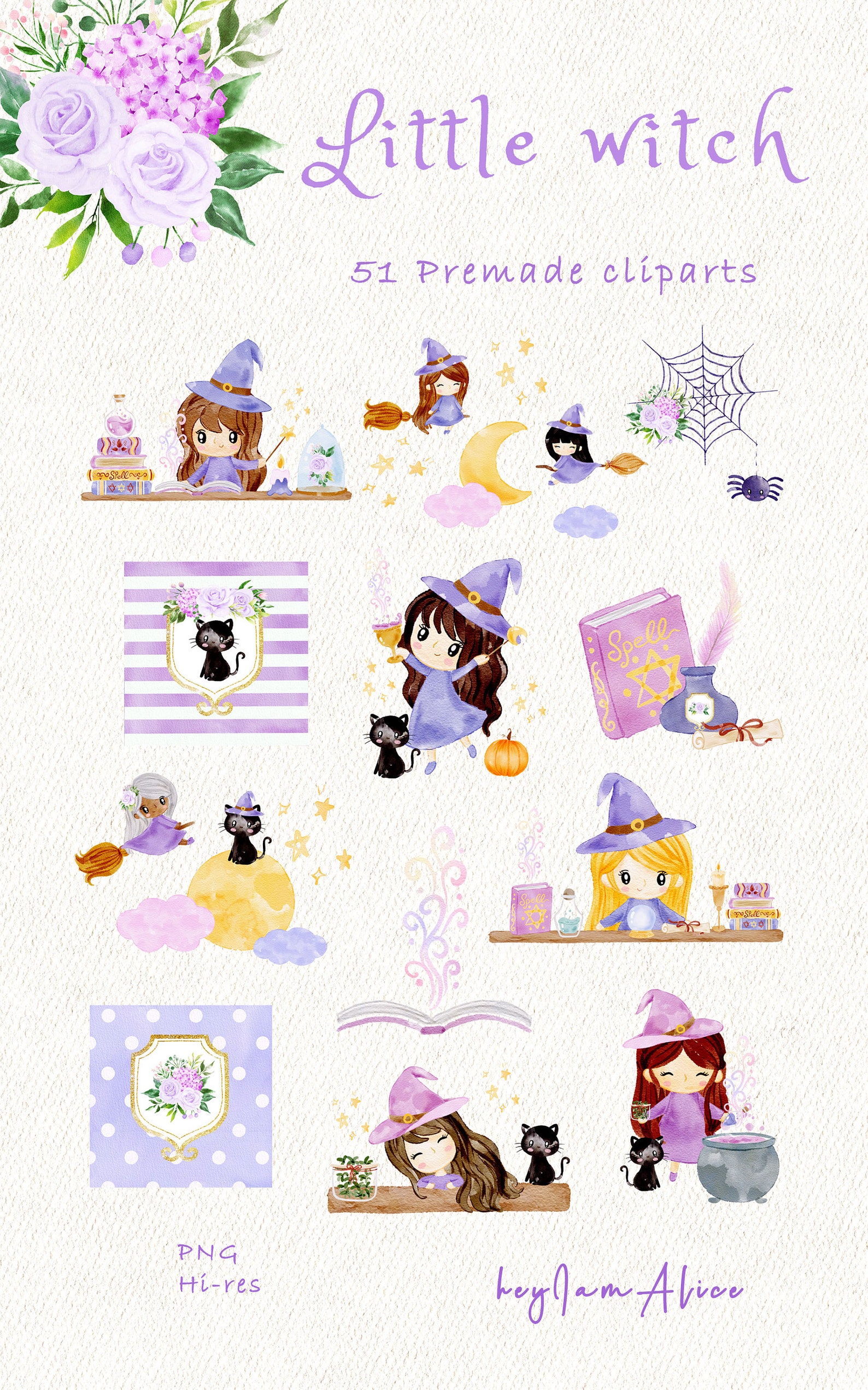Witch Clipart Halloween Digital PNG Witch and Wizard - Etsy