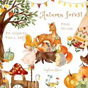 Autumn Forest Clipart, Fall Woodland Animal Clipart, FREE COMMERCIAL ...