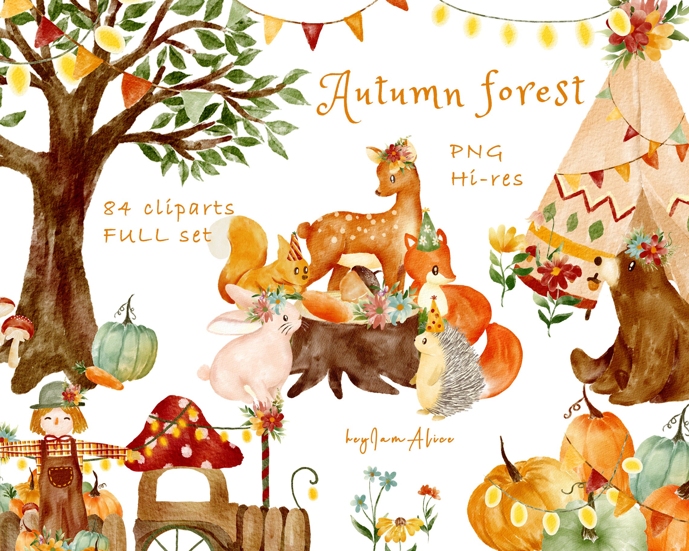 Autumn Forest Clipart, Fall Woodland Animal Clipart, FREE COMMERCIAL ...