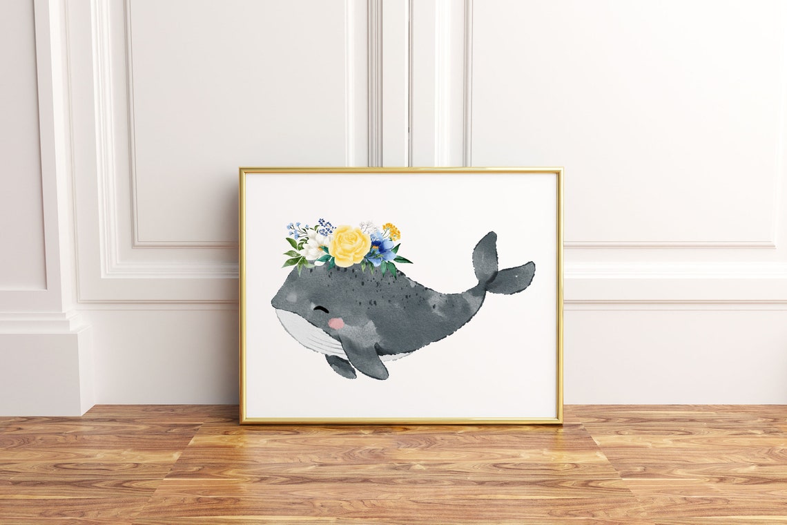 Whale Clipart, Watercolor Ocean Graphic, Cute Sea Animal PNG, Under the ...