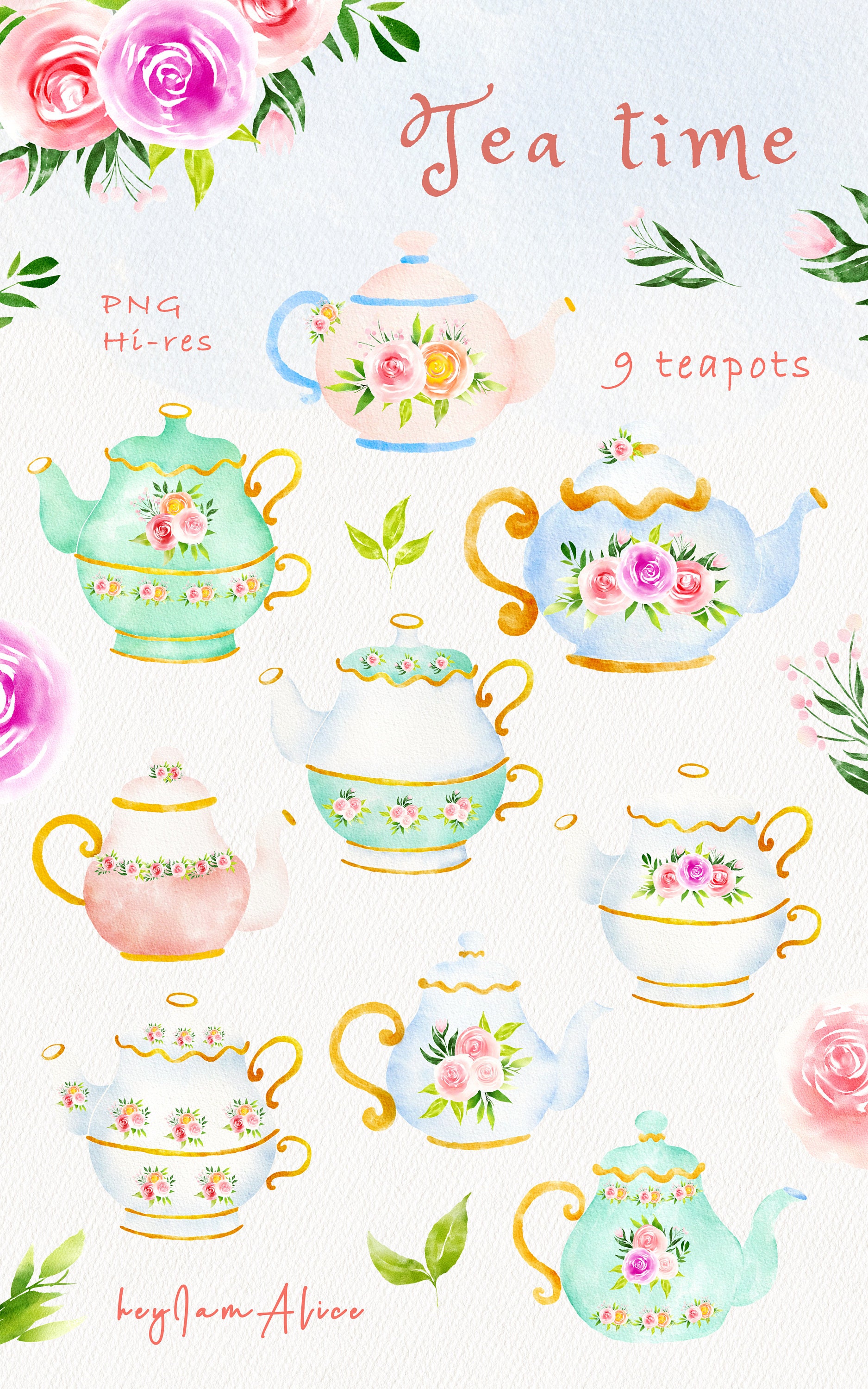 Tea Time Watercolor Clipart FREE COMMERCIAL Use Tea Party - Etsy