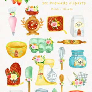 Watercolor Baking Supplies Clipart PNG , FREE Commercial Use, Baking ...