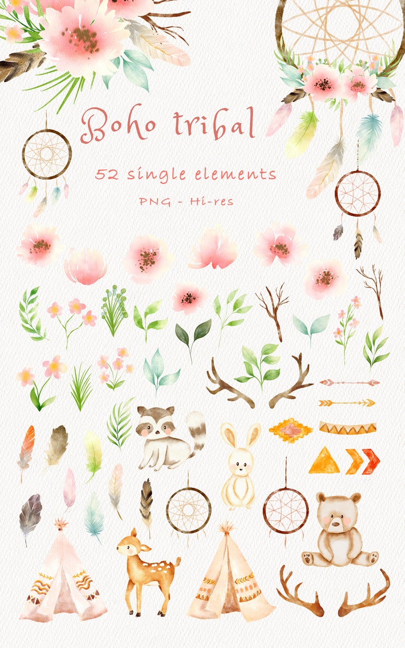 Boho Tribal Clipart FREE COMMERCIAL Use Watercolor Feather - Etsy
