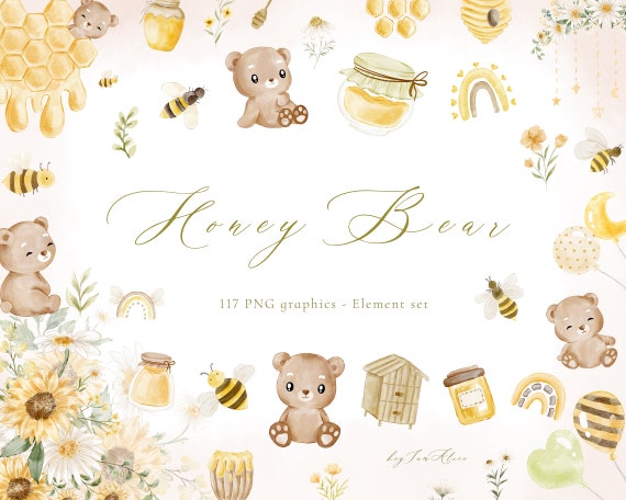 Bee and Honey Watercolor Clipart Honey Bear Graphic PNG - Etsy