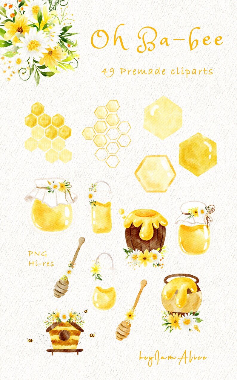 Bee and Honey Watercolor Clipart Little Animal Clipart Free - Etsy