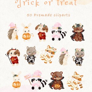Halloween Watercolour Clipart, Trick or Treat Clipart, Baby Animal PNG ...