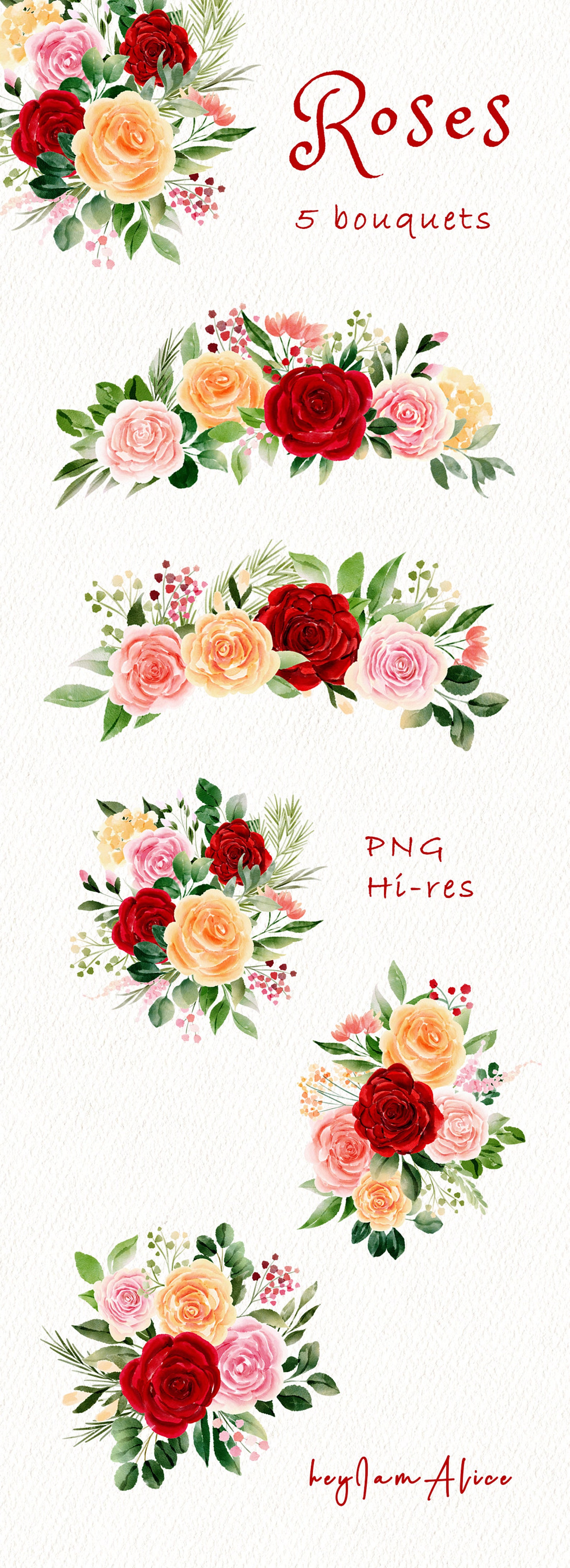 RED rose flower watercolor clipart rose floral PNG free | Etsy