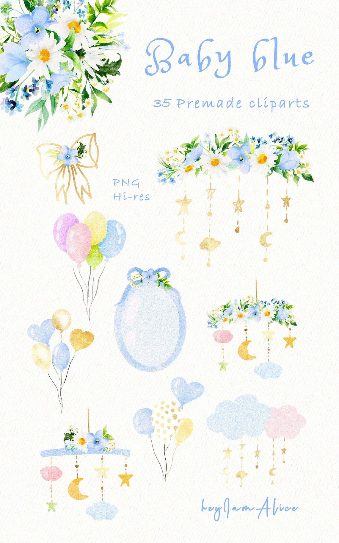 Baby Blue Clipart, Blue Watercolor Newborn PNG, FREE COMMERCIAL Use ...