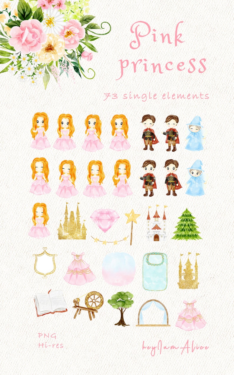 Princess and Prince Watercolour Clipart Fairy Tale Graphic - Etsy