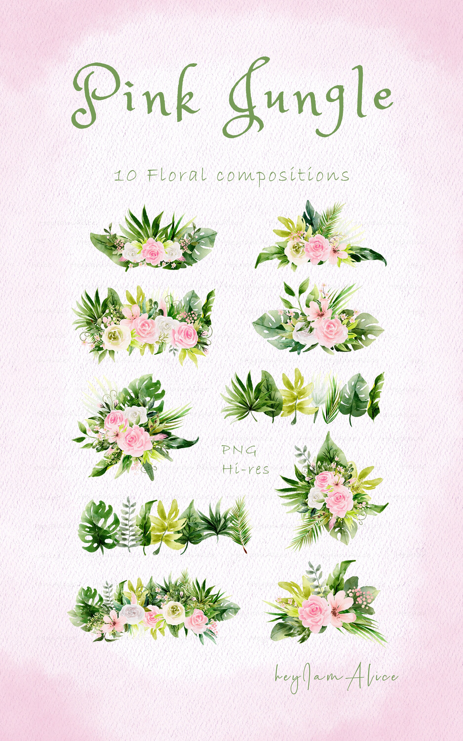 Pink Jungle Watercolor Animal Clipart, Jungle Nursery, Jungle Baby ...