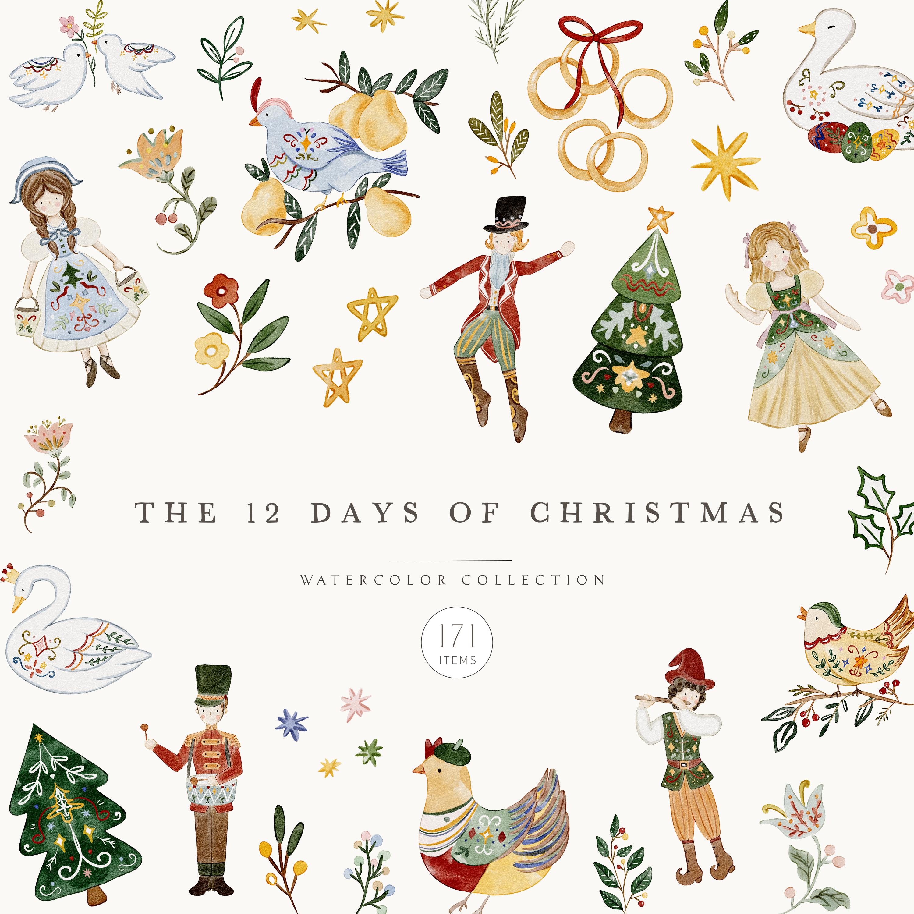 12 Days of Christmas Clipart, Watercolor Nutcracker Graphic PNG ...