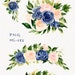 Navy Blush Flower Watercolor Clipart, FREE COMMERCIAL Use, Pink Floral ...