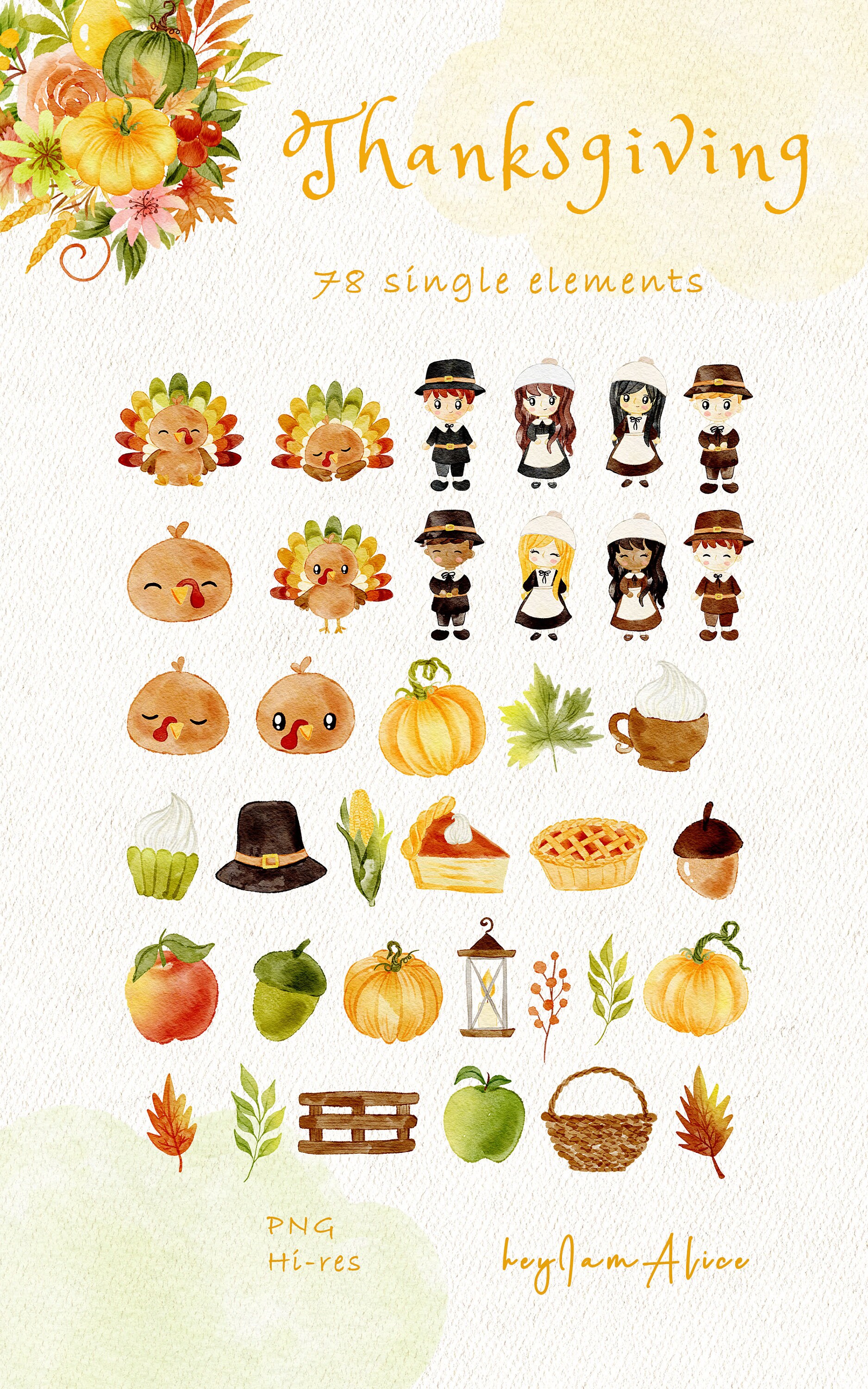 Thanksgiving Watercolour Clipart PNG Holiday Turkey Graphic - Etsy