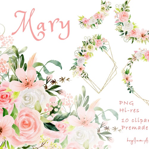 Watercolor Floral Clipart White and Peach Flower - Etsy