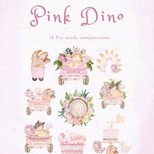 Baby Pink Dinosaurs Watercolour Clipart, Cute Girl Dinosaurs Pink ...
