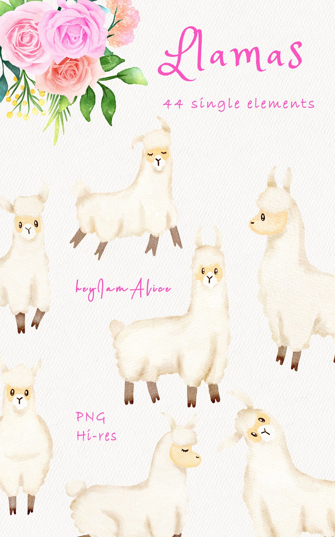 Llama Watercolor Clipart Alpaca Clipart FREE COMMERCIAL Use | Etsy