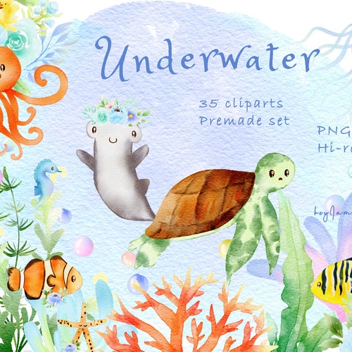 Underwater Clipart Watercolor Sea Animal Clipart FREE - Etsy