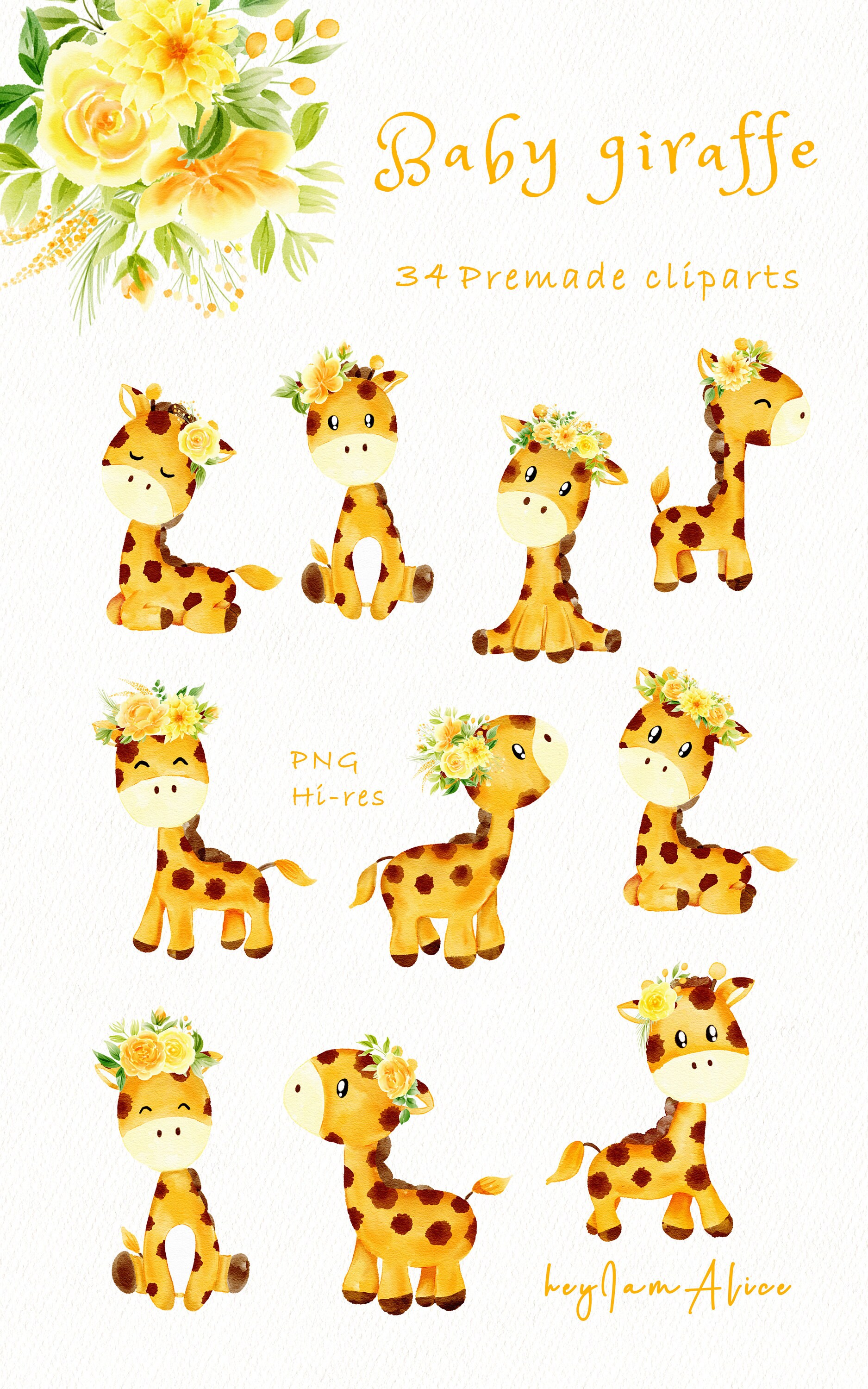 Baby giraffe clipart yellow watercolor giraffe PNG FREE | Etsy