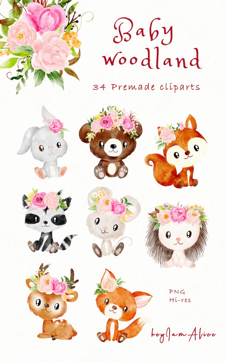 Baby Woodland Animal Clipart Watercolor Little Animal Free | Etsy