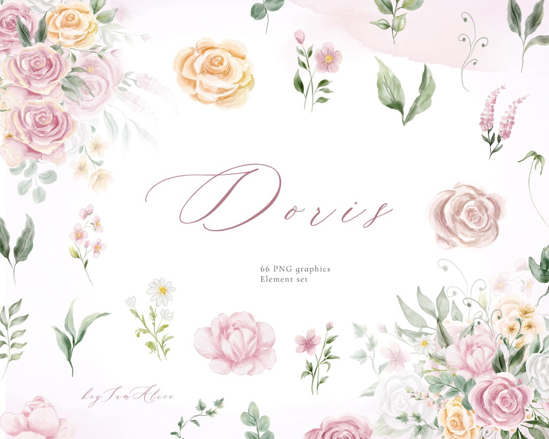 Pink Purple Flower Watercolor Clipart, Soft Pink Floral PNG, Wedding ...