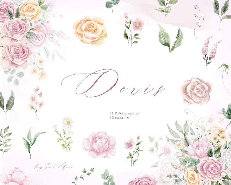 Pink Purple Flower Watercolor Clipart, Soft Pink Floral PNG, Wedding ...