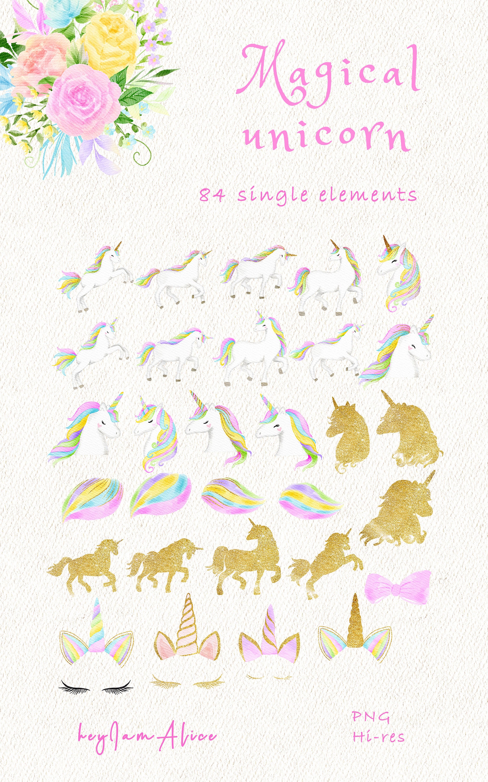 Unicorn Watercolor Clipart Rainbow Clipart Magical Unicorn - Etsy