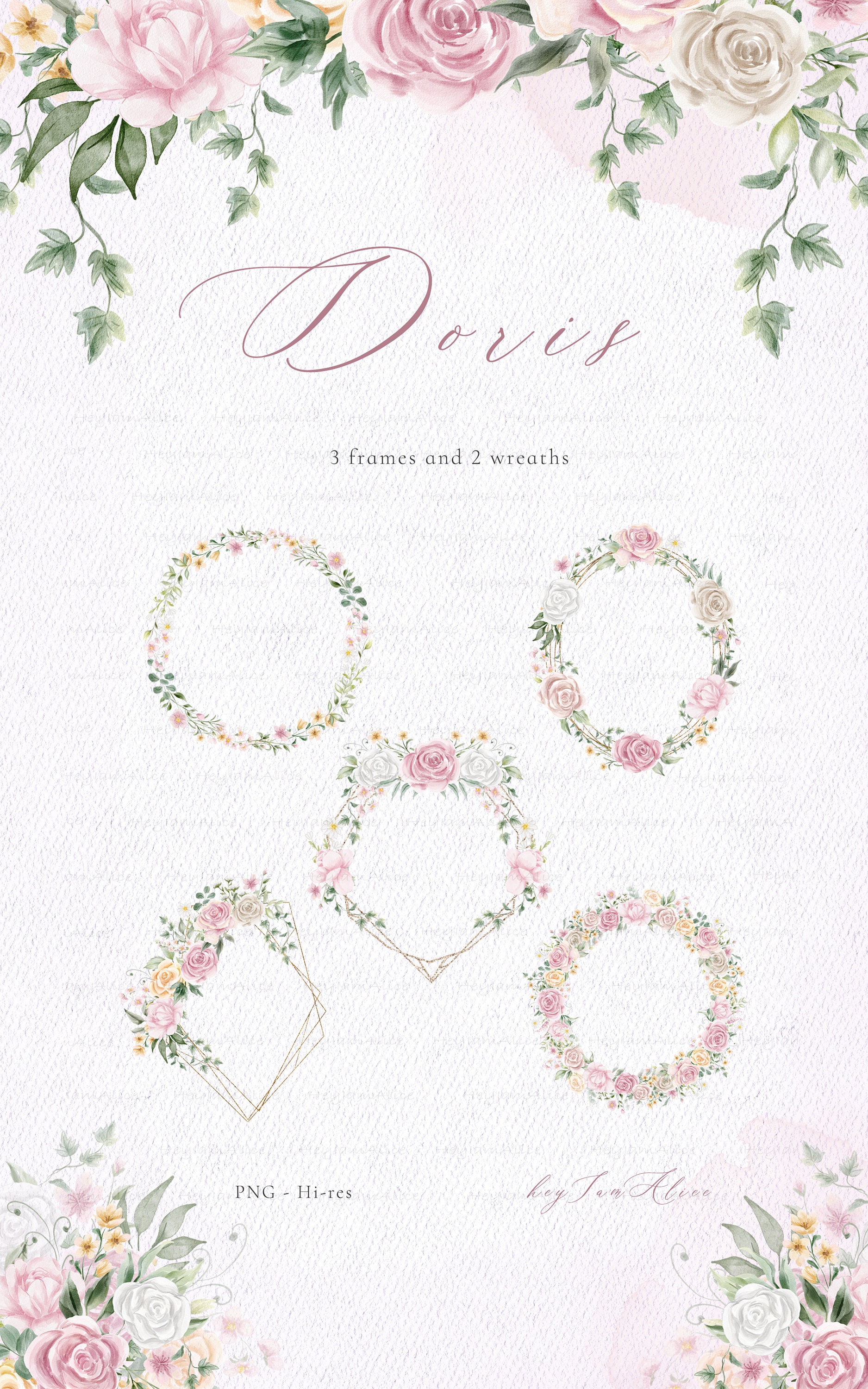 Pink Purple Flower Watercolor Clipart, Soft Pink Floral PNG, Wedding ...