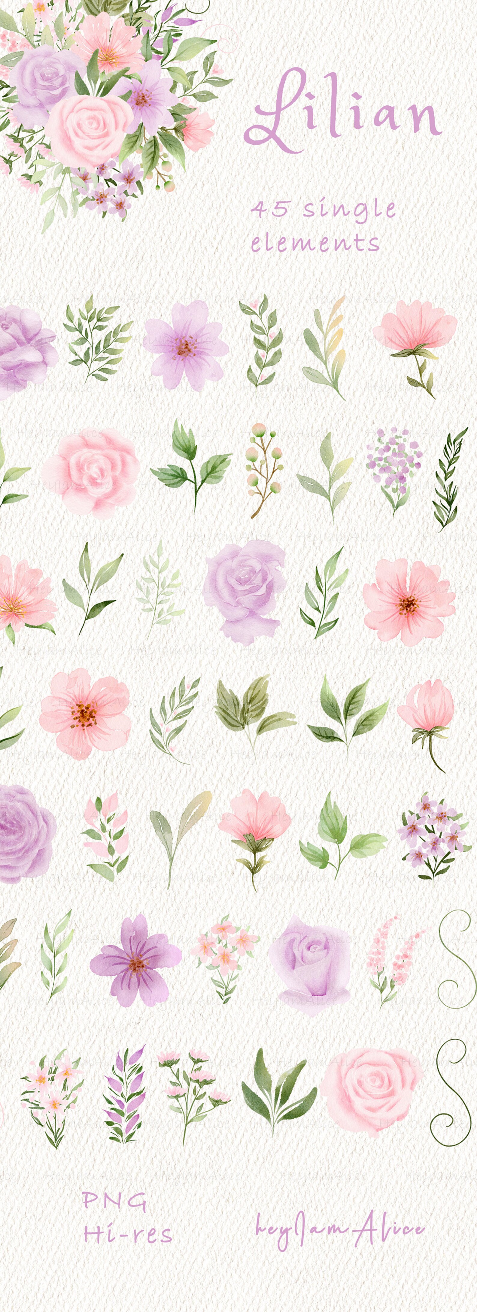 Pink Purple Flower Watercolor Clipart Soft Pink Floral PNG | Etsy
