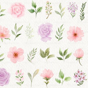 Pink Purple Flower Watercolor Clipart, Soft Pink Floral PNG, Wedding ...