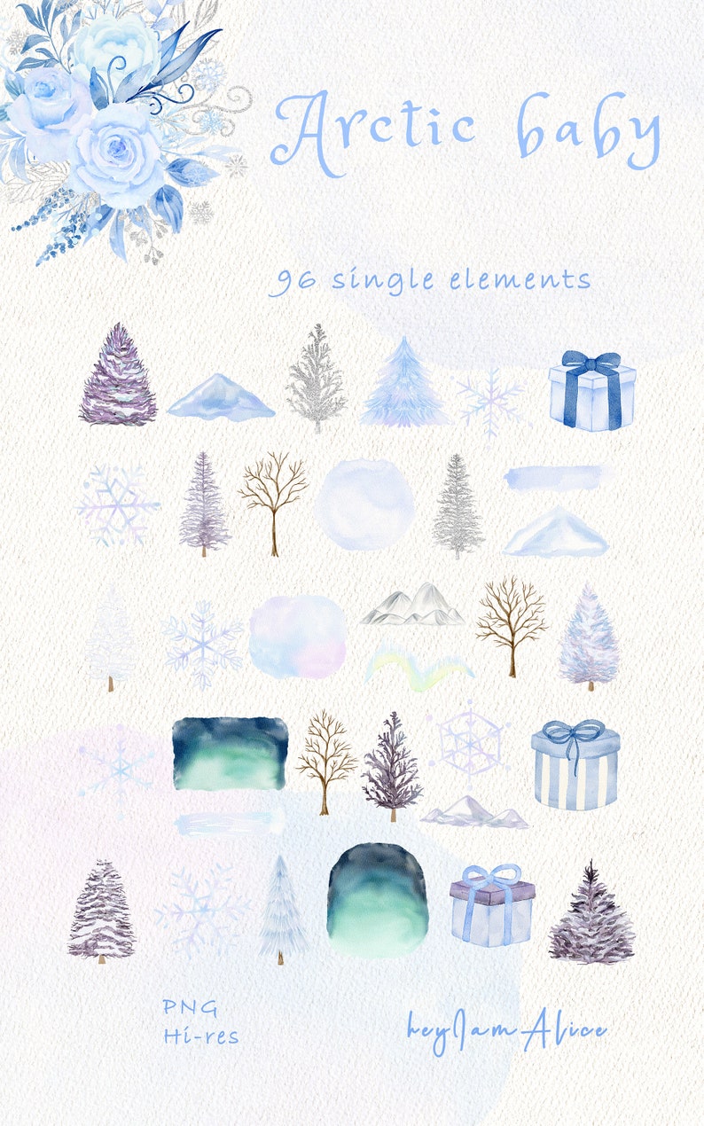 Arctic Animal Watercolor Clipart Winter Holiday Graphic Baby - Etsy