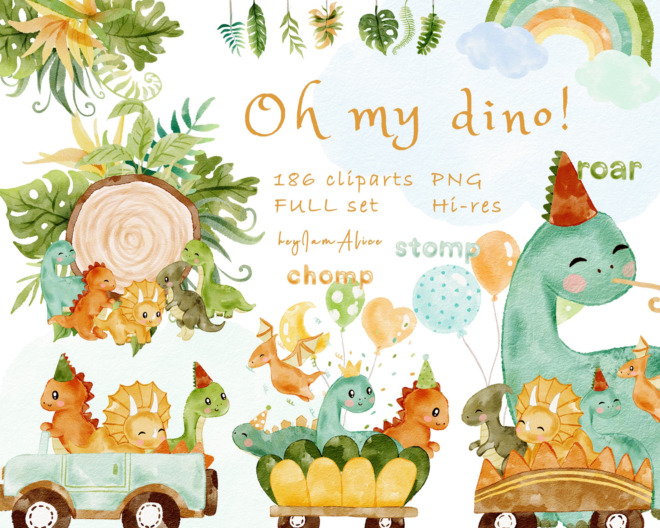 Baby Dinosaurs Watercolour Clipart Cute Dinosaurs Dino - Etsy