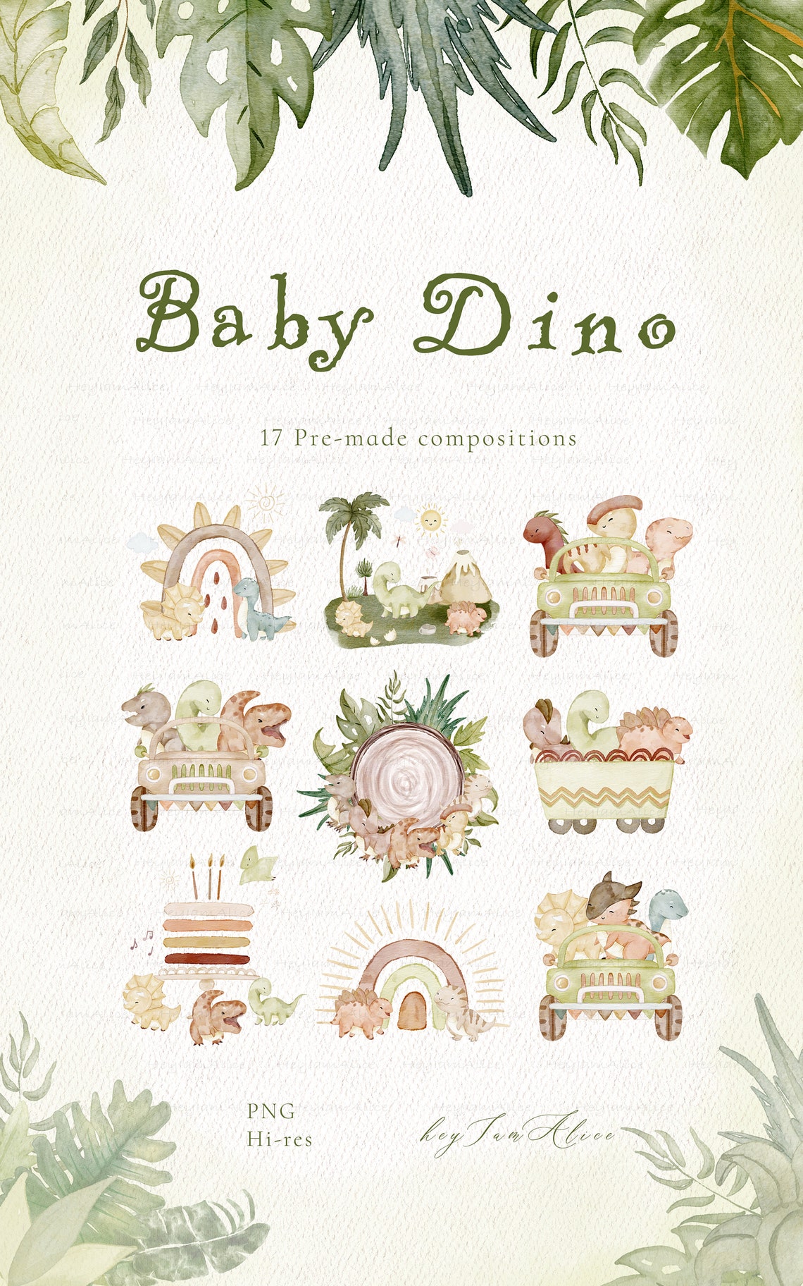 Baby Dinosaurs Watercolour Clipart Cute Dinosaurs Dino - Etsy