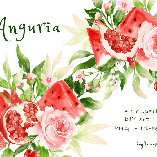 Watercolor Watermelon Clipart. Watermelon Png Tropical Fruit - Etsy