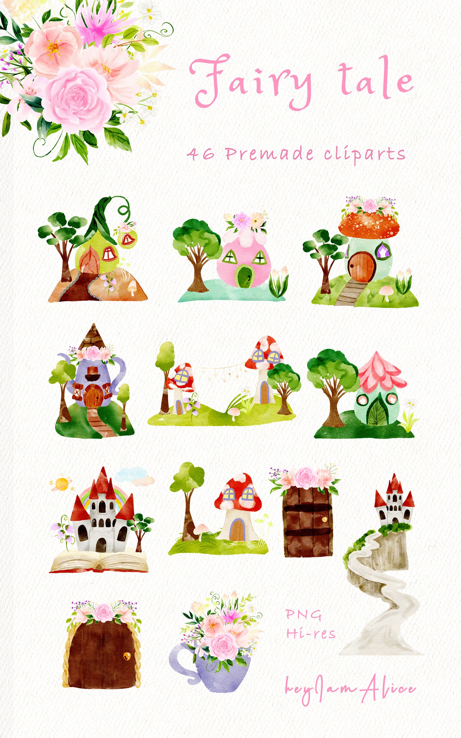 Fairy Tale Watercolor Clipart, Princess Clipart, Magic Clipart, Animal ...