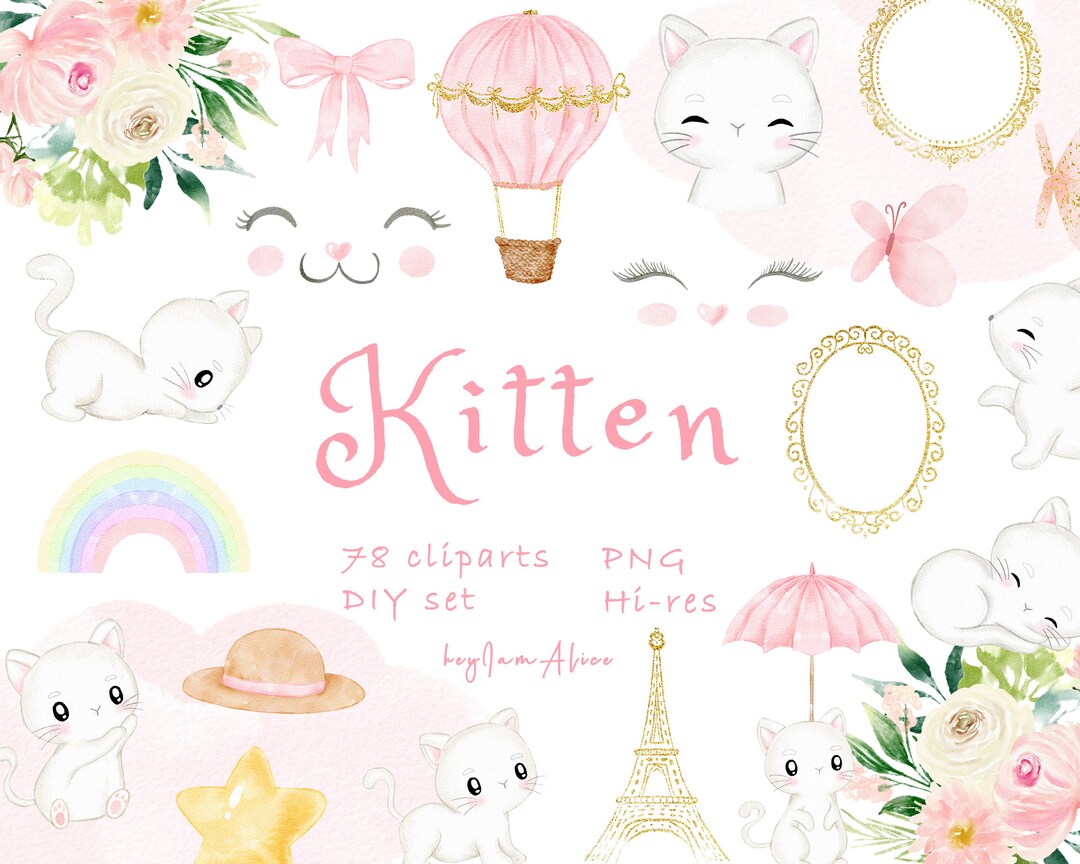 Baby Cat Watercolor Clipart, Kitten Graphic PNG, Cute Cat, Little ...