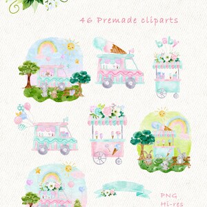 Bunny Watercolour Clipart, Ice Cream Graphic PNG, Baby Birthday Clipart ...