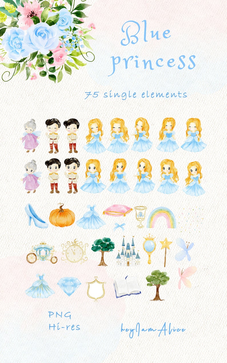 Princess and Prince Watercolour Clipart Fairy Tale Graphic - Etsy