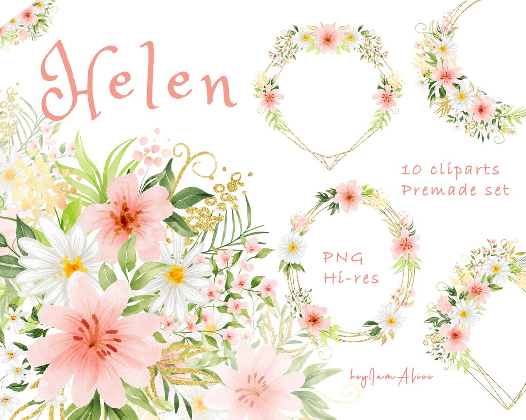 DAISY Floral Watercolor Clipart, White Pink Floral, FREE Commercial Use ...