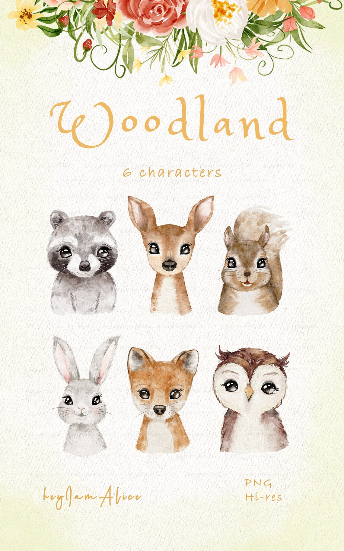 Woodland Animal Watercolor Clipart Little Animal Clipart - Etsy