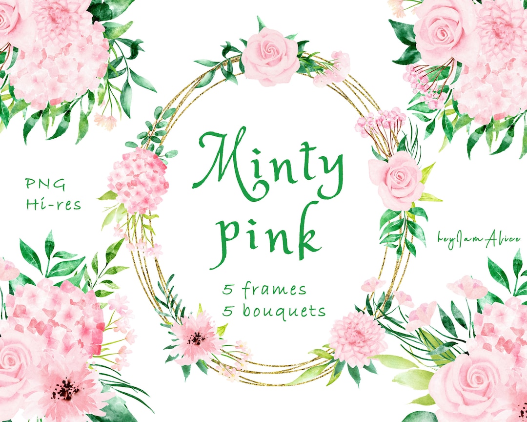 Pink Mint Watercolor Flower Clipart, Pink Floral Png, FREE COMMERCIAL ...